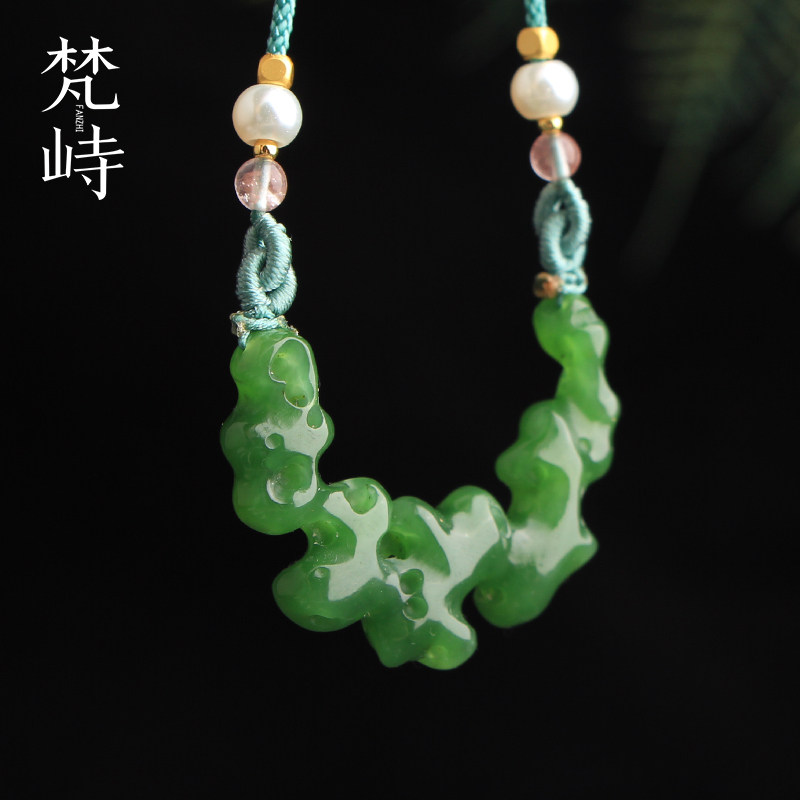 梵峙和田玉碧玉太湖石挂件吊坠阳绿送证书