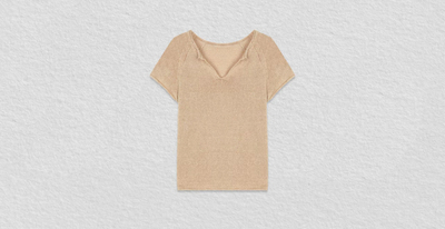 亚麻夹花纱线夏季新款V领针织短袖上衣女HBA429