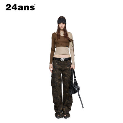 24ANS拼接面料长袖T恤