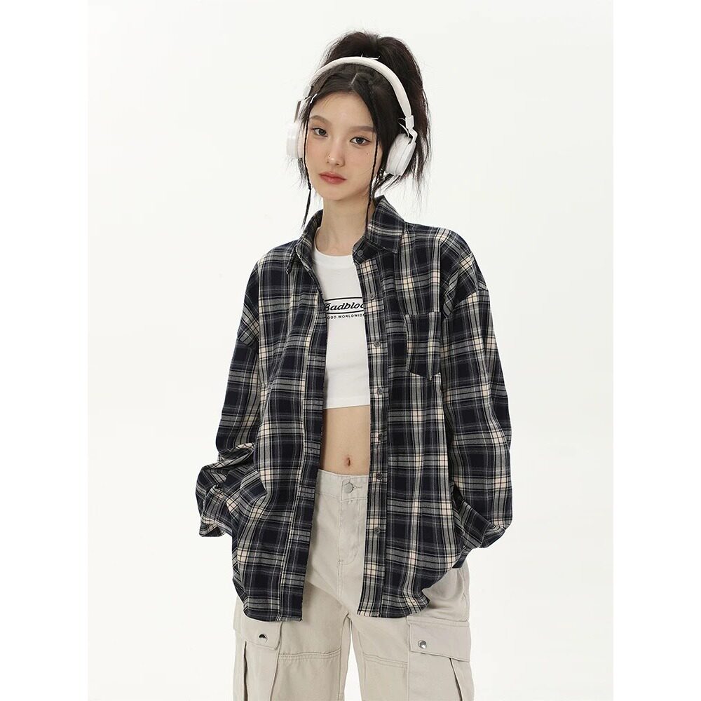 宽常美式街拍学院风男女同款个性长袖衬衫citywalk