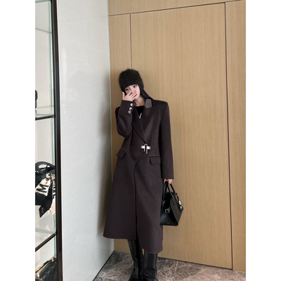 NancyCavally宽肩廓形双面呢大衣