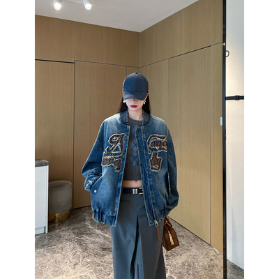 NancyCavally美式建筑感棒球外套