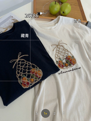 ONE26786短袖T恤女2026夏款韩版宽松显瘦圆领刺绣百搭打底上衣潮