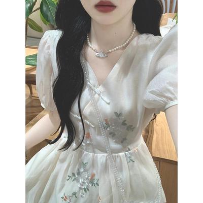新中式国风刺绣连衣裙女夏