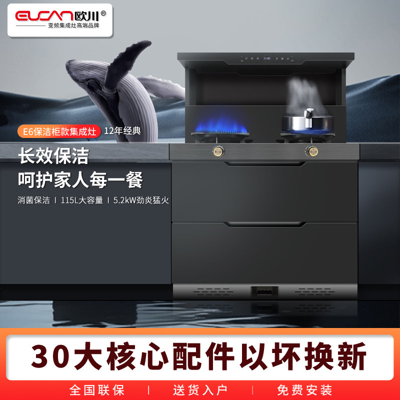 【净吸王】E6.X挥手智控欧川集成灶烹饪中心大吸力猛火静音