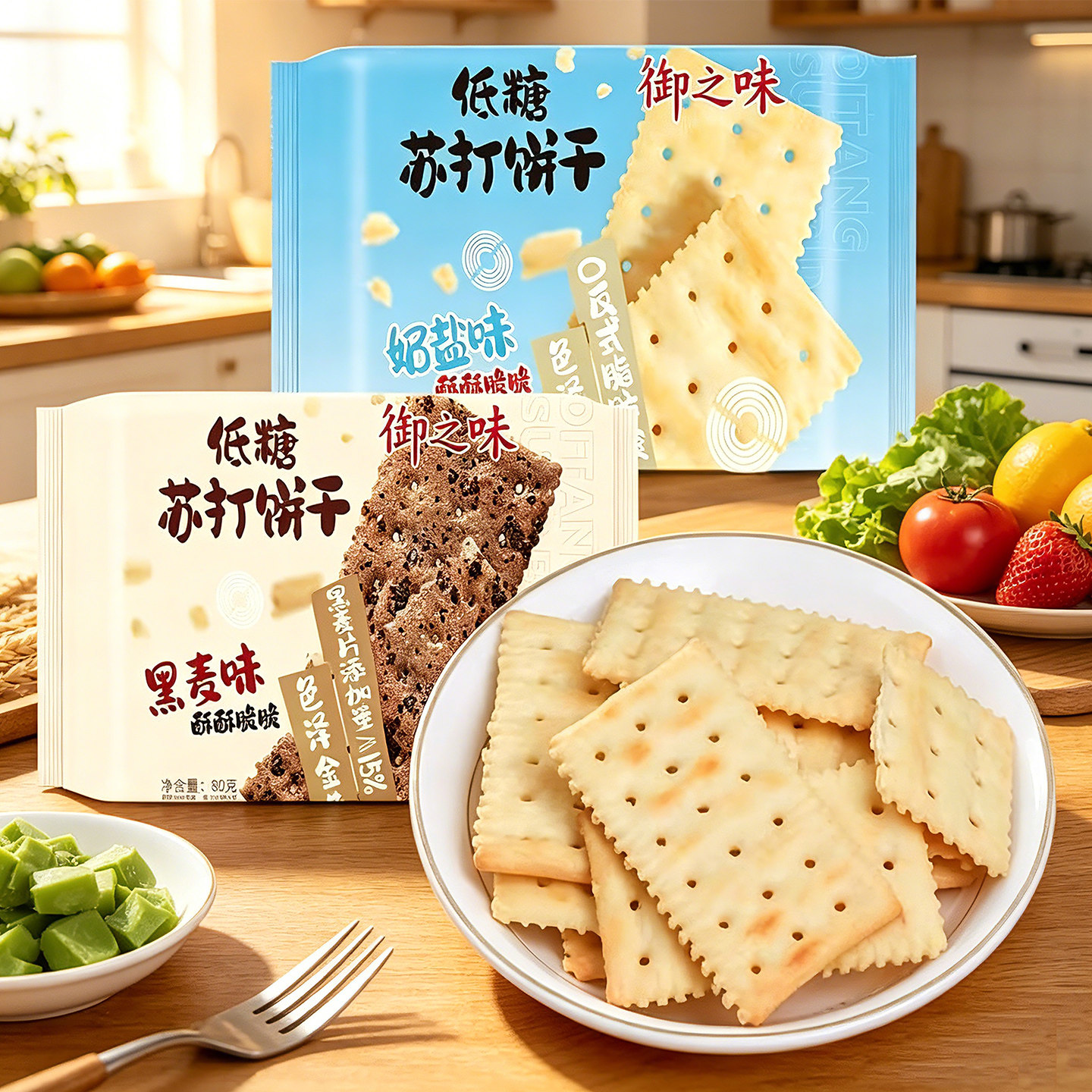 御之味苏打饼干无蔗低糖80g黑麦奶盐味粗粮营养代早餐 下午茶零食