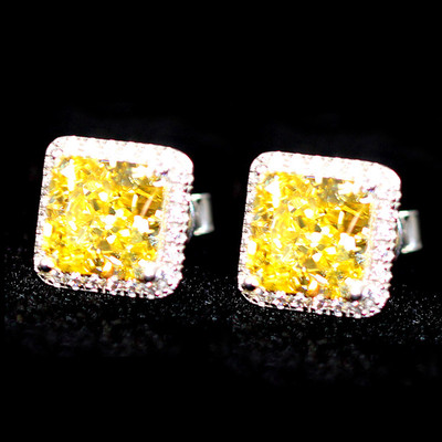 雷迪恩黄钻石耳钉女冰花切高碳钻