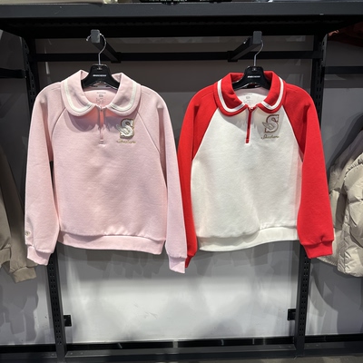 Skechers斯凯奇马年新年款秋冬女童可爱保暖翻领针织卫衣L126G017