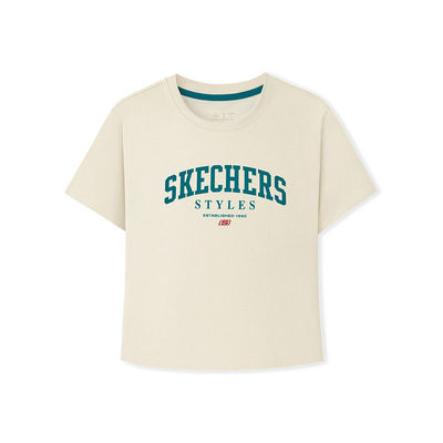 Skechers斯凯奇春夏女士美式复古修身印花圆领针织短袖L226W051