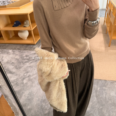 十三行F ONE-26005设计感领口多种穿法高领纯色套头长袖毛衣女