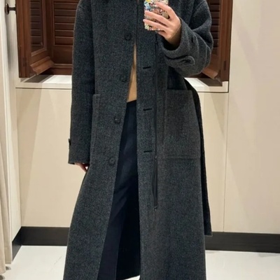 秀场同款！小he100%绵羊毛 强缩双面呢长款大衣毛呢外套女