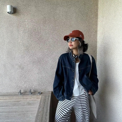 one seven法式复古小立领牛仔外套女春秋2026新款宽松夹克外套潮