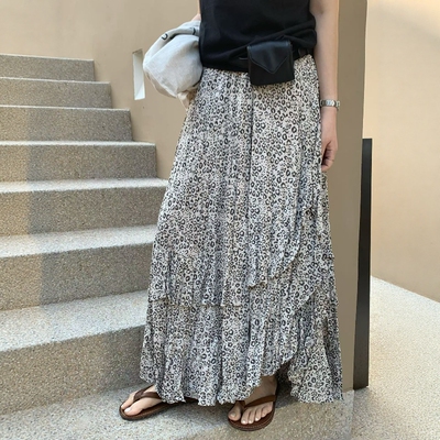 2026春夏one seven新款高腰宽松显瘦不对称荷叶边a字裙半身裙女