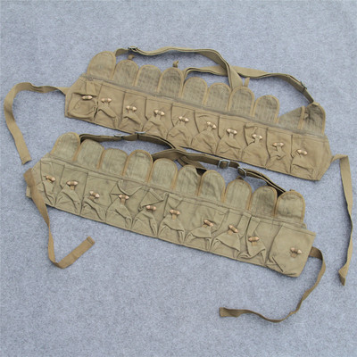 64/65年产初代56式半自动步抢仔蛋袋土黄帆布胸挂桥夹包SKS携行具