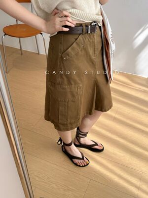 韩系休闲工装水洗牛仔半身裙女士早春秋季复古显瘦包臀短中裙子