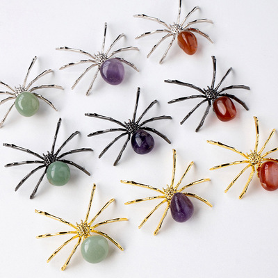 天然水晶滚石蜘蛛摆件 紫水晶原石动物矿标 万圣节个性装饰摆件