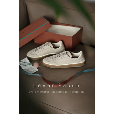 老钱风绒面平底荔枝纹系带德训鞋