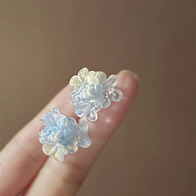 胖迪甜美新款早春清透蓝花朵耳环