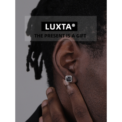 LUXTA925银方钻黑耳钉嘻哈男