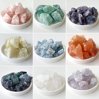 天然水晶石原石扩香石香薰摆件家用毛料碎石头粉绿晶体装饰拓香石