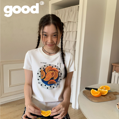 美好商店MeihaoStore亮眼夏日切块橙子波点果盘小板型短袖T恤