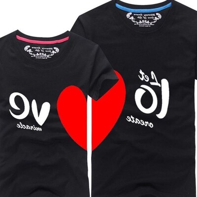 couple t-shirt love heart 恤 men2018 women summer round ne