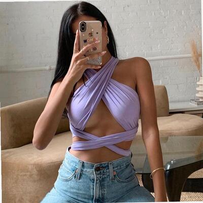 Crop Top Bandage Vest Summer Sexy Tops Woman Clothes性感