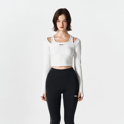 HDEX 25秋新品简约纯色设计感假两件长袖吊带上衣韩国代购