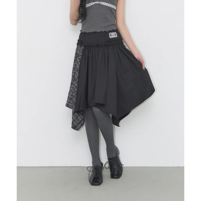 ILLIGO 26夏新品格纹拼接中长裙复古时尚半身裙韩国代购