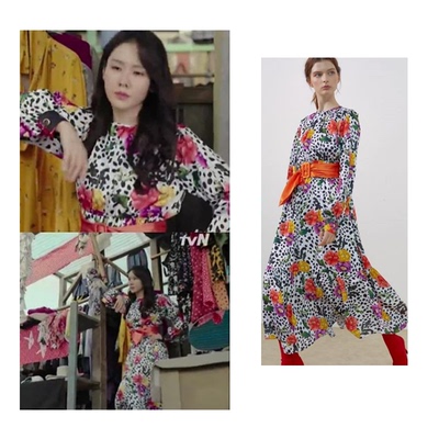 印花长袖连衣裙法式优雅百搭