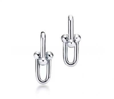 T家高版本U型双环耳钉镀18K金镶钻马蹄扣时尚高级感耳环耳饰