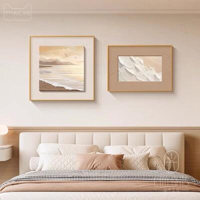 现代简约卧室床头装饰画海浪肌理高级感挂画主卧背景墙画客厅壁画