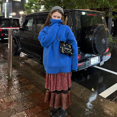 Avocadong拼色丝绒半身裙