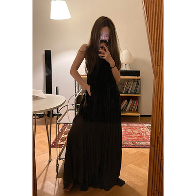 淑女直筒聚酯纤维压褶拼接