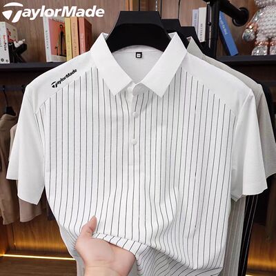 Taylormade泰勒梅高尔夫polo衫男士夏季短袖竖条运动速干舒适T恤