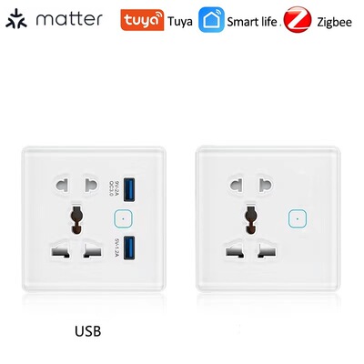 Matter钢化玻璃面板英标13A5孔Matter涂鸦WiFi智能多功能通用插座