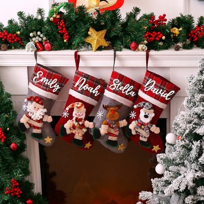 Christmas gift定制名字圣诞袜儿童圣诞礼物糖果礼物袋挂件装饰品