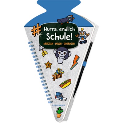预订不退不换德语 Schultüten-Kratzelbuch - Funny Patches - Hurra, endlich Schule! (blau)[4050003949482]
