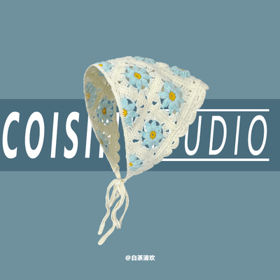 韩版ins甜美可爱手工针织三角巾