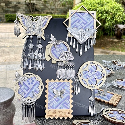 广西文创木质冰箱贴非遗壮锦手工制作城市地标装饰贴旅游纪念品