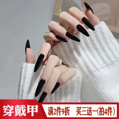 艺术尖头黑色nail欧美cos穿戴甲