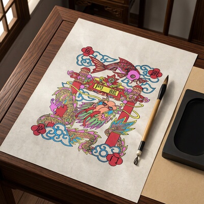 武强木版年画非遗手工老年画鲤鱼跃龙门高考客厅书房玄关装饰画