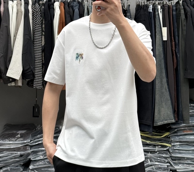 EXO夏季新款男手工彩绘烟花刺绣圆领短袖T恤韩版修身百搭薄款半袖