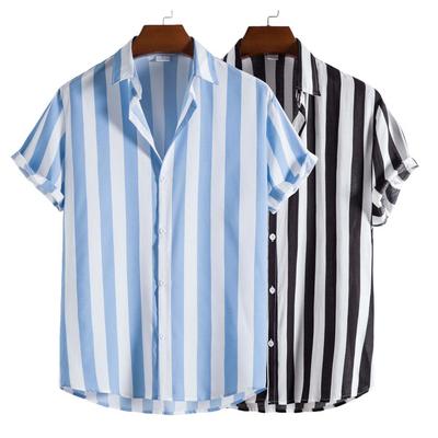 Men's casual striped digital printed shirt男条纹数码印花衬衫