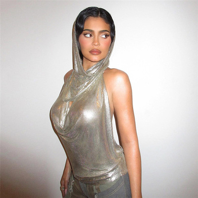 Hooded Stacked Collar Off Shoulder Tank Top女堆堆领露肩背心