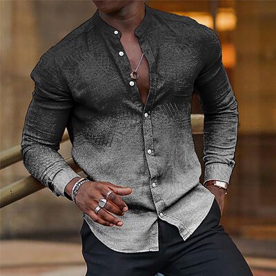Gradient long sleeved stand up collar shirt立领渐变长袖衬衫