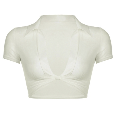 Mesh Perspective Umbilical Lapel Shirt女网纱透视露脐翻领衬衫