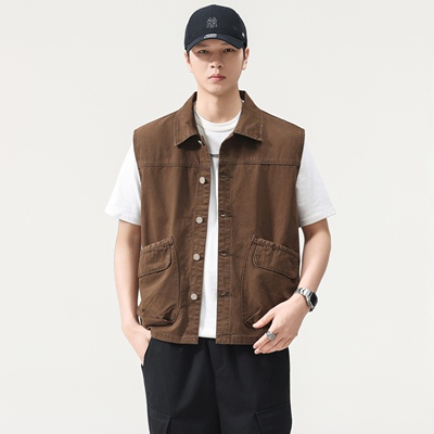 纯棉工装牛仔大口袋马甲男春秋