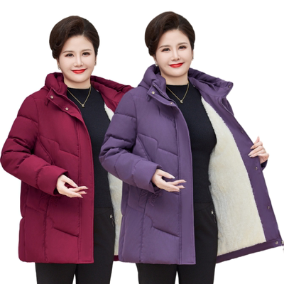 奶奶冬装棉服外套60岁70胖妈妈棉衣加绒加厚大码老人衣服太太棉袄