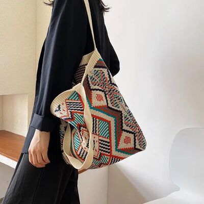 Lady Knitting Gypsy Bohemian Boho Chic Aztec Tote Bag Women